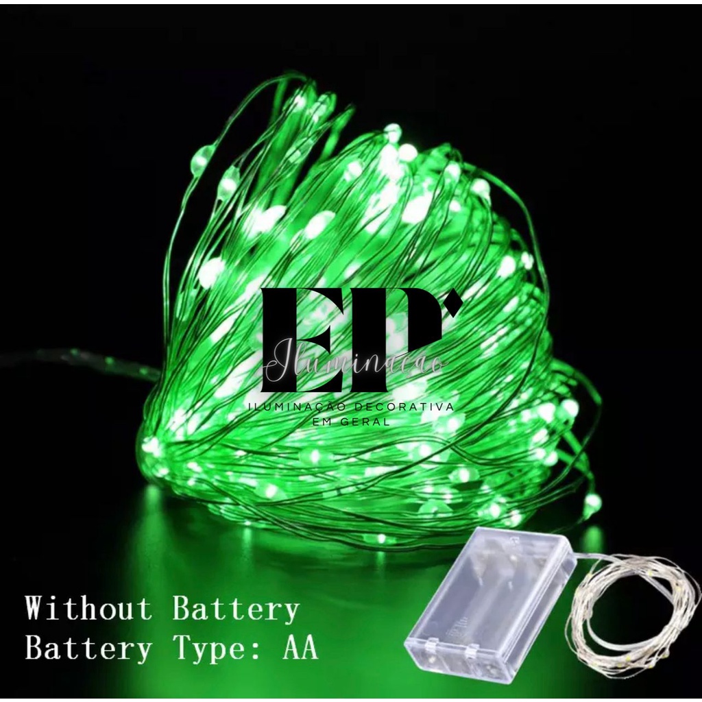 Fio Fada Cordão De Led 3m 30 Leds Verde Fixo Pilha | Shopee Brasil