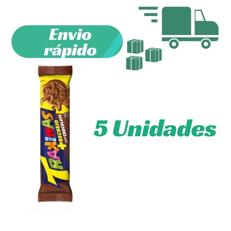 Kit com 5 Biscoito Recheado Trakinas Mais Recheio Sabor Chocolate 126g ...