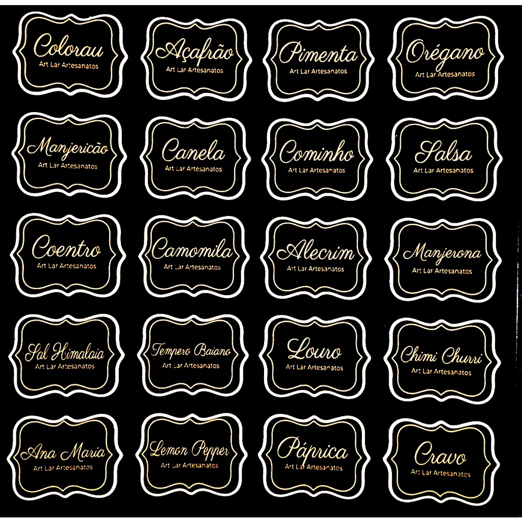 / Art & Lar / Cartela Adesiva 20 Nomes de Temperos Condimentos ...