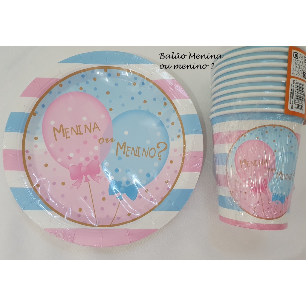Kit Festa Chá Revelação, Tema Balão Menina Ou Menino, Pratos E Copos De ...
