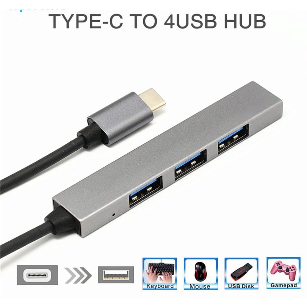 Hub adaptador USB Tipo-C Tipo C para USB 3.0 e 2.0 4 portas - Escorrega ...