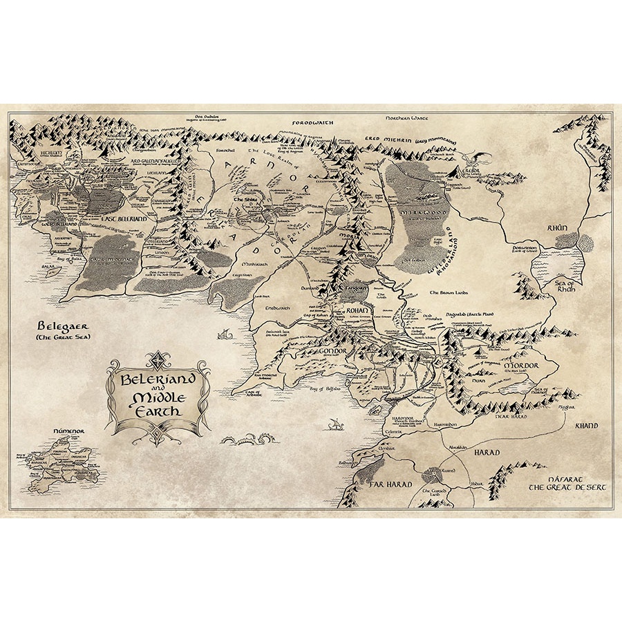 Poster Middle Earth Map - Mapa da Terra Média - Hobbit - Mapas ...