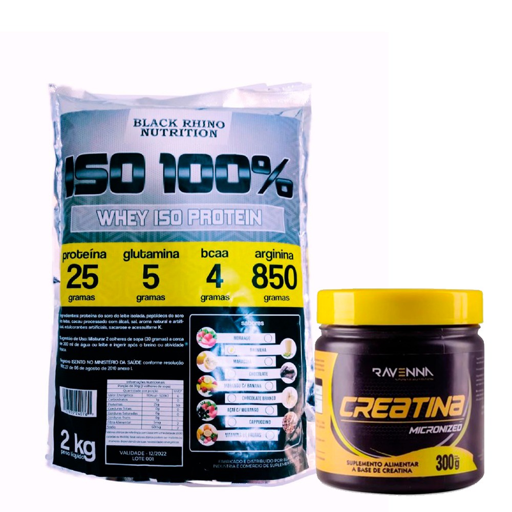 Combo Whey Protein 2kg Isolado + Creatina 300g - Black Rhino | Shopee ...
