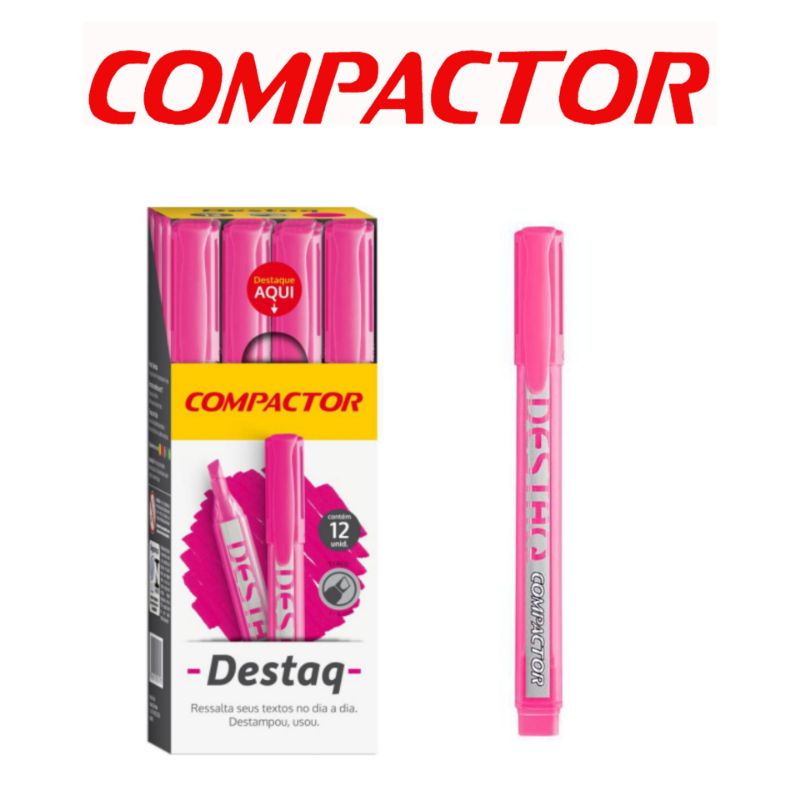 Marca Texto Compactor Destaq Rosa Neon com 12 Cores | Shopee Brasil