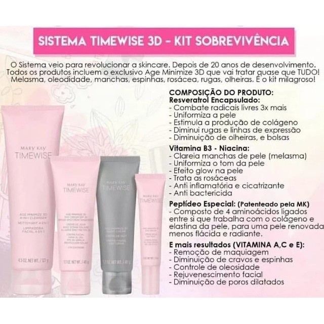 KIT COMPLETO MARY KAY - Cuidados com a Pele TIME WISE 3D - ORIGINAL | Shopee Brasil
