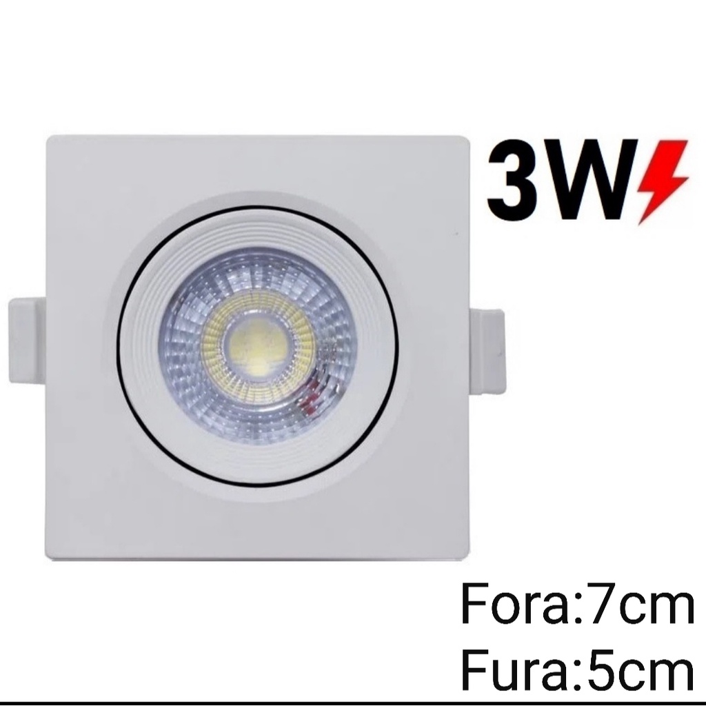 Mini Spot Led Embutir quadrada direcionável 3w 6000k Branco FRIO 285 ...
