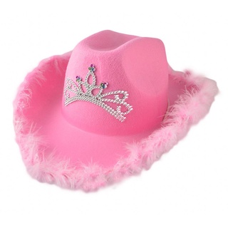 Chapéu De Cowboy Feminino Rosa Com Pena/Fedora | Shopee Brasil