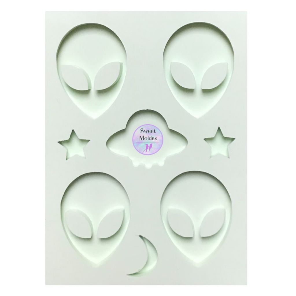 Molde de silicone 4 aliens ET + nave espacial + estrelas e lua | Shopee ...