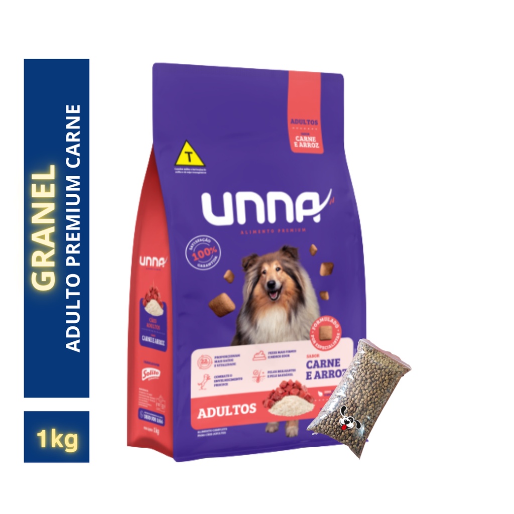 Ração Cães Adultos Premium Sabor Carne Unna - GRANEL - Embalado 1kg ...