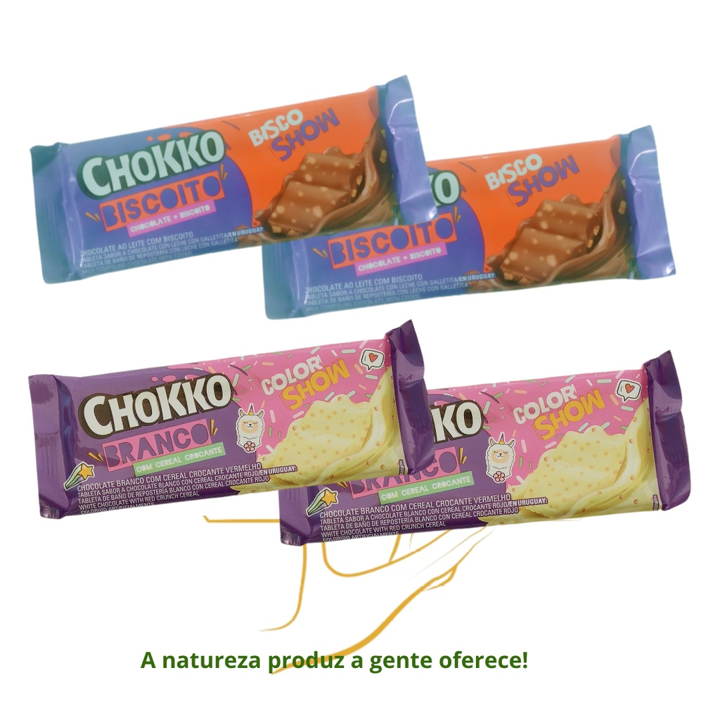 kit 4 Barras de chocolate com cereal chokko 2 barras ao leite 2 barras ...