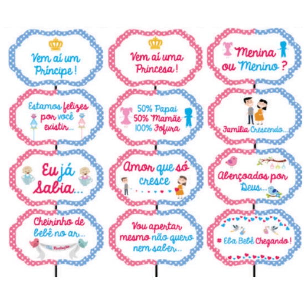 Plaquinhas chá revelação c/ 12 unidades | Shopee Brasil