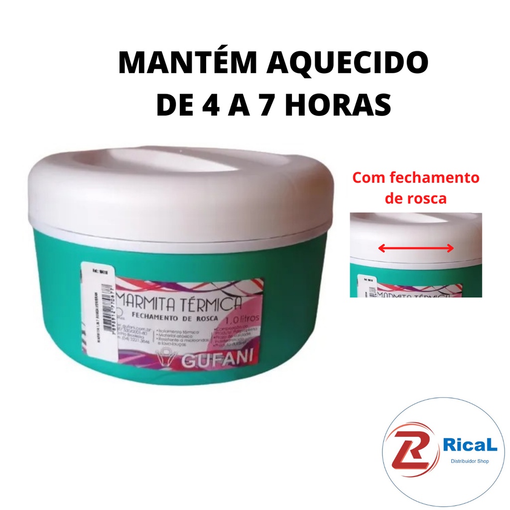 Marmita Térmica Gufani 1 Ltr Fechamento A Rosca Micro-ondas Comida ...