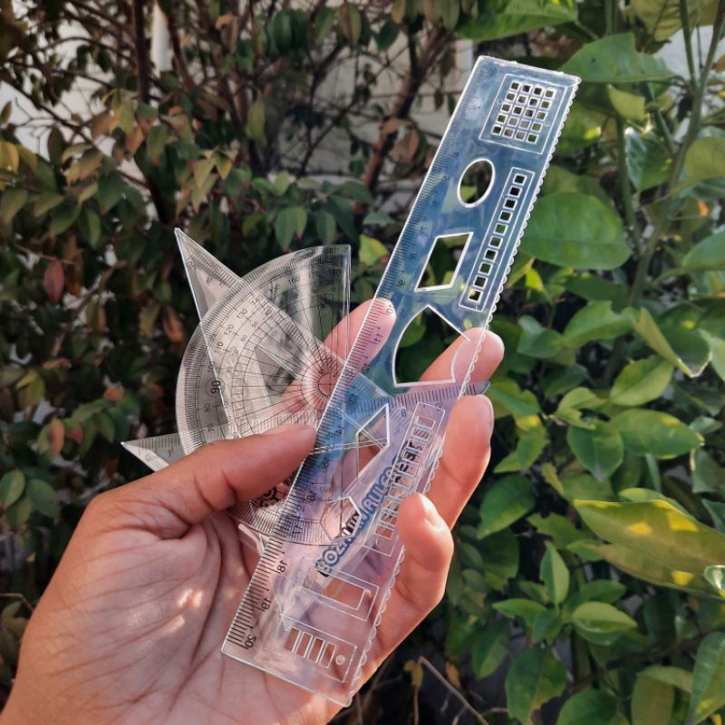 Conjunto Régua Escolar Transparente 4 Peças Kit Geométrico com Bolsa ...