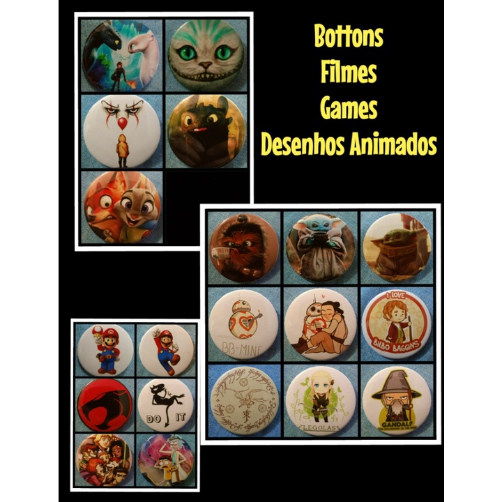 Bottons Filmes Games Desenhos Animados Star Wars Senhor dos Anéis ...