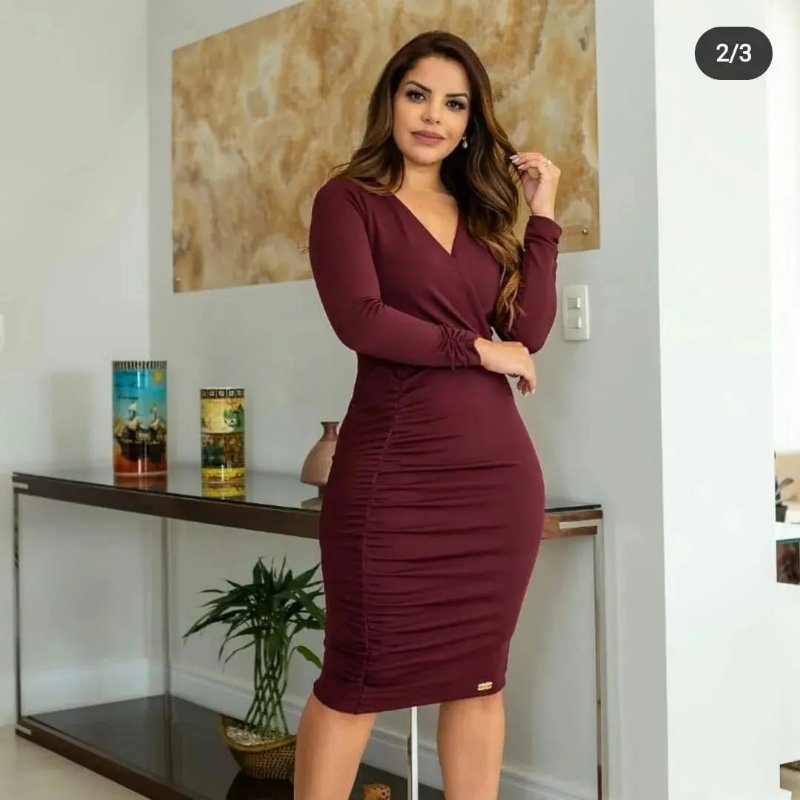 Vestido Tubinho Maria Amore Cor Vinho. | Shopee Brasil