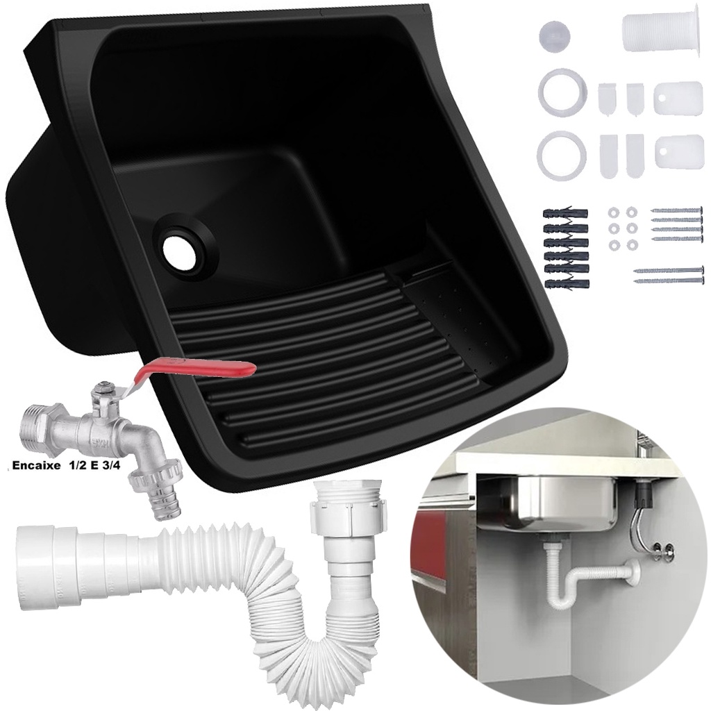 Kit Tanque Plastico Pra Lavar Roupas 22l Preto C/torneira | Shopee Brasil