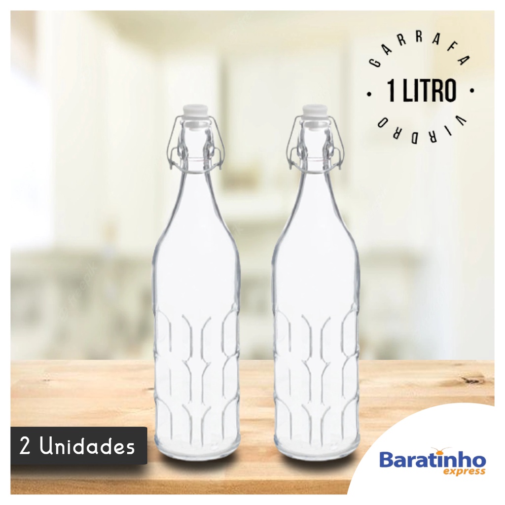 Kit 2 Garrafas De Água 1 Litro Vidro C/ Fechamento Hermético ...