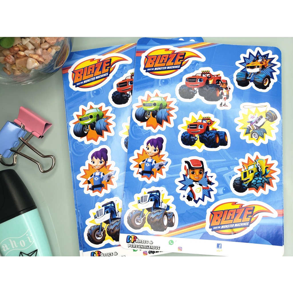 Blaze - Cartela de adesivos VINIL para lembrancinha de festa infantil ...