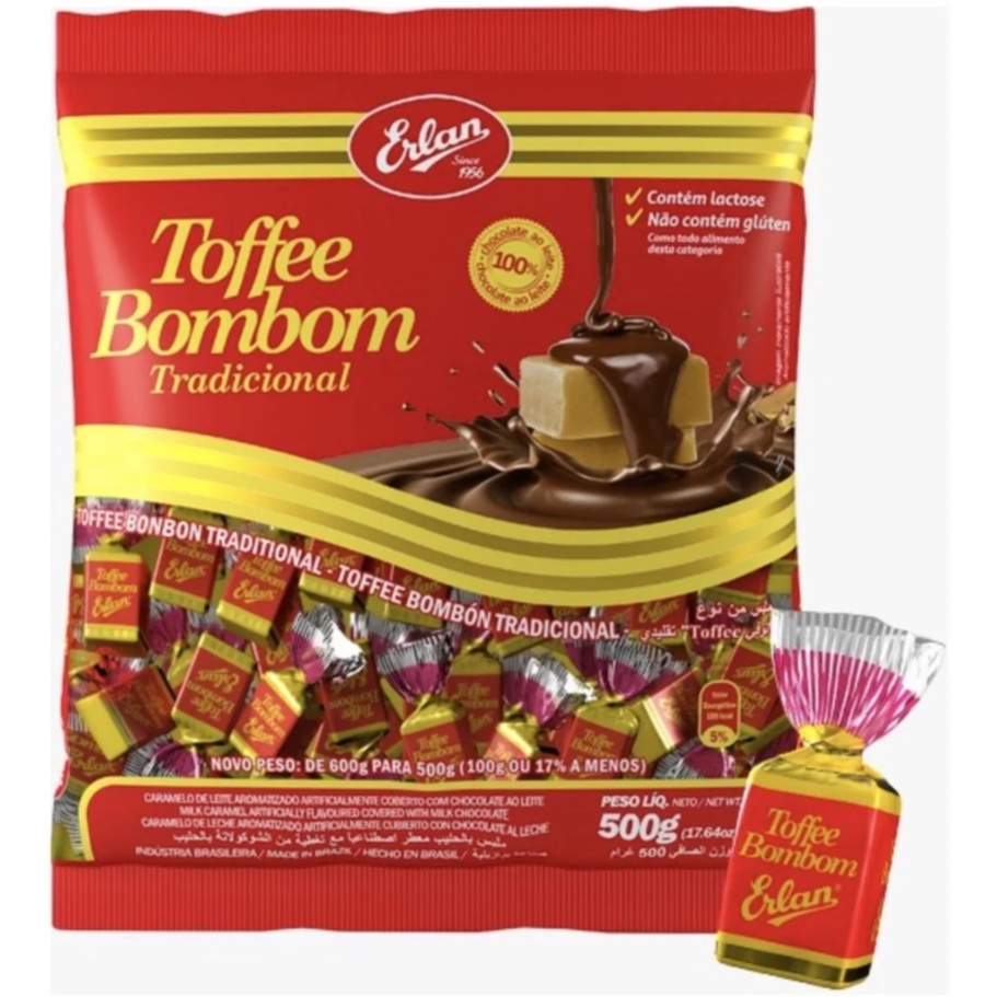 Bala Toffe Bombom Mastigavel Tradicional - Erlan 500g | Shopee Brasil
