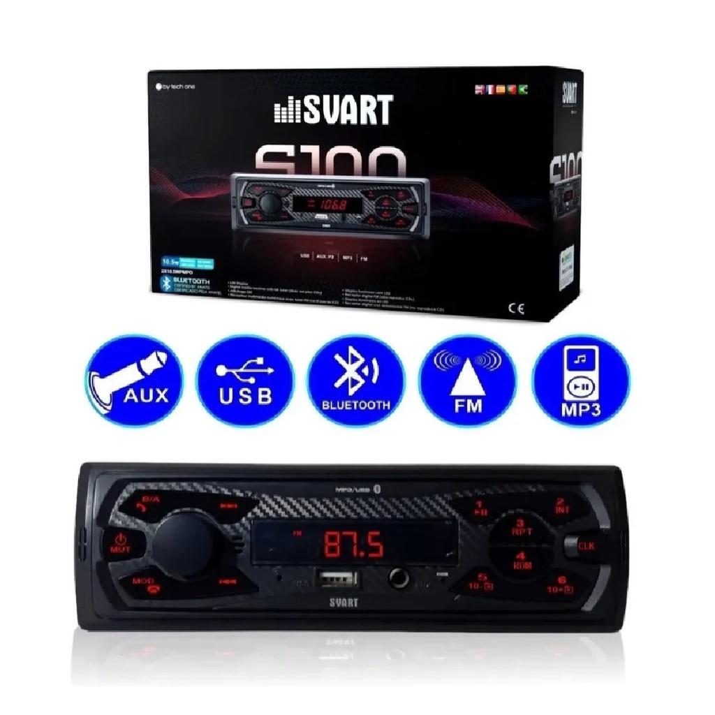 Auto Radio Automotivo Bluetooth Mp3 Player Usb Som Carro Tech One Svart ...