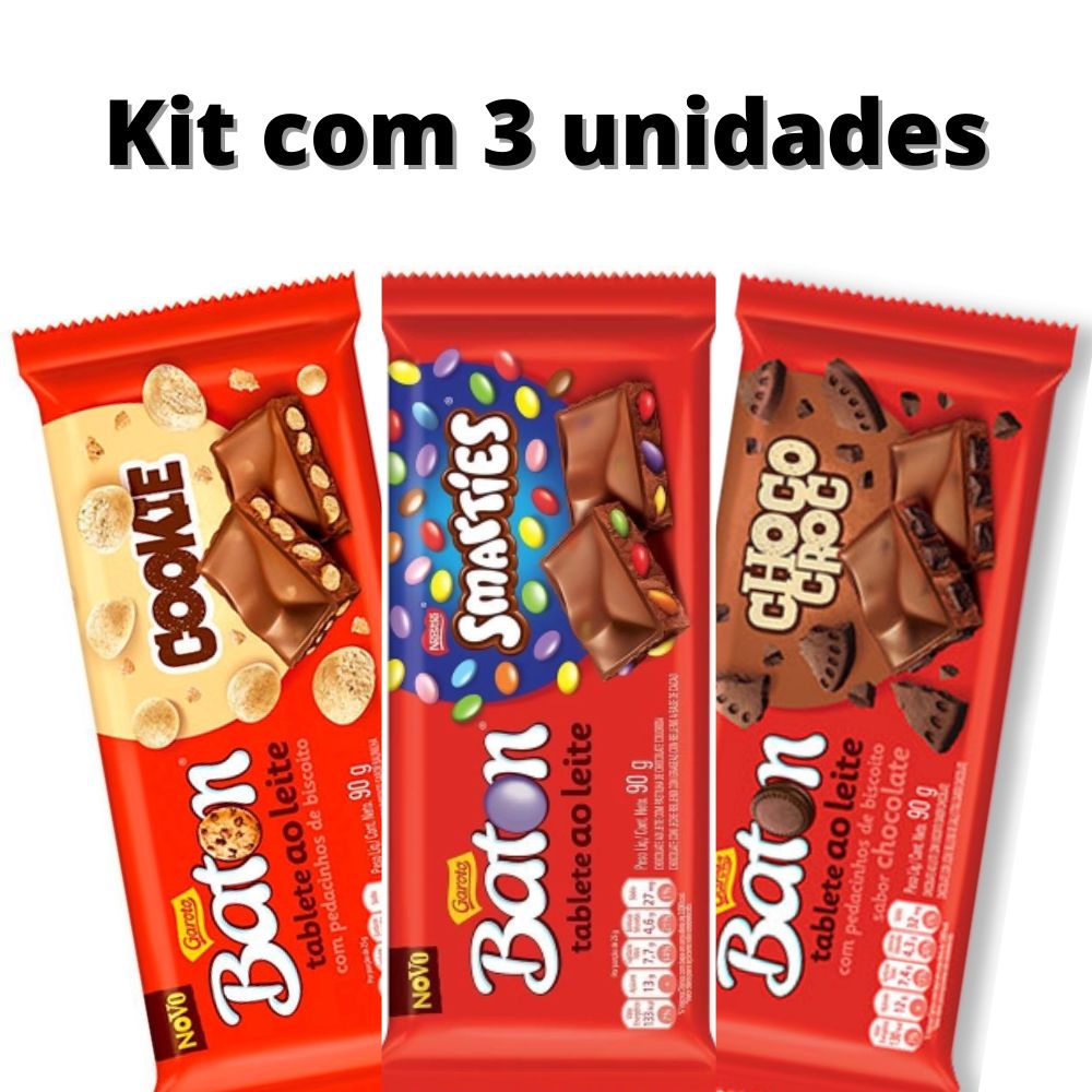Kit 3 Barras Chocolate Baton Garoto 90g | Shopee Brasil
