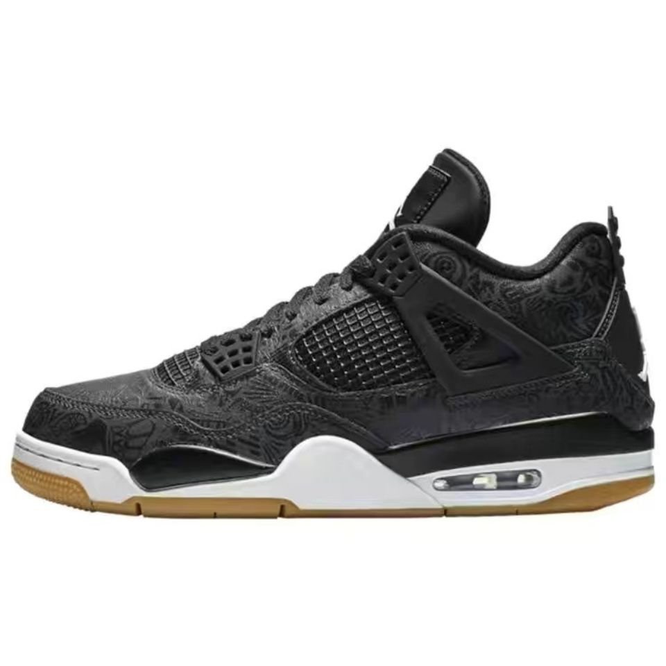 AIR 4 RETRO LASER AJ4 Preto 3M Borracha Crua Refletiva Sapatos De ...