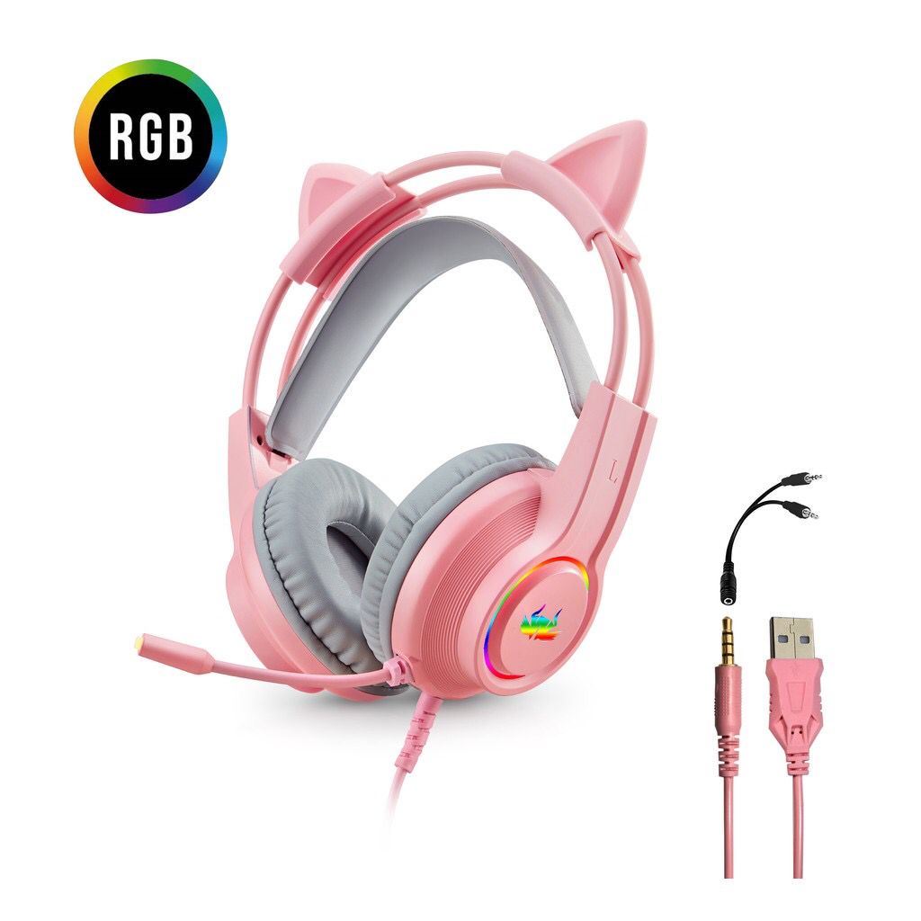 Fone De Ouvido Headset Gamer Gatinho Knup Com Fio RGB Para PC/XBOX/PS4 ...