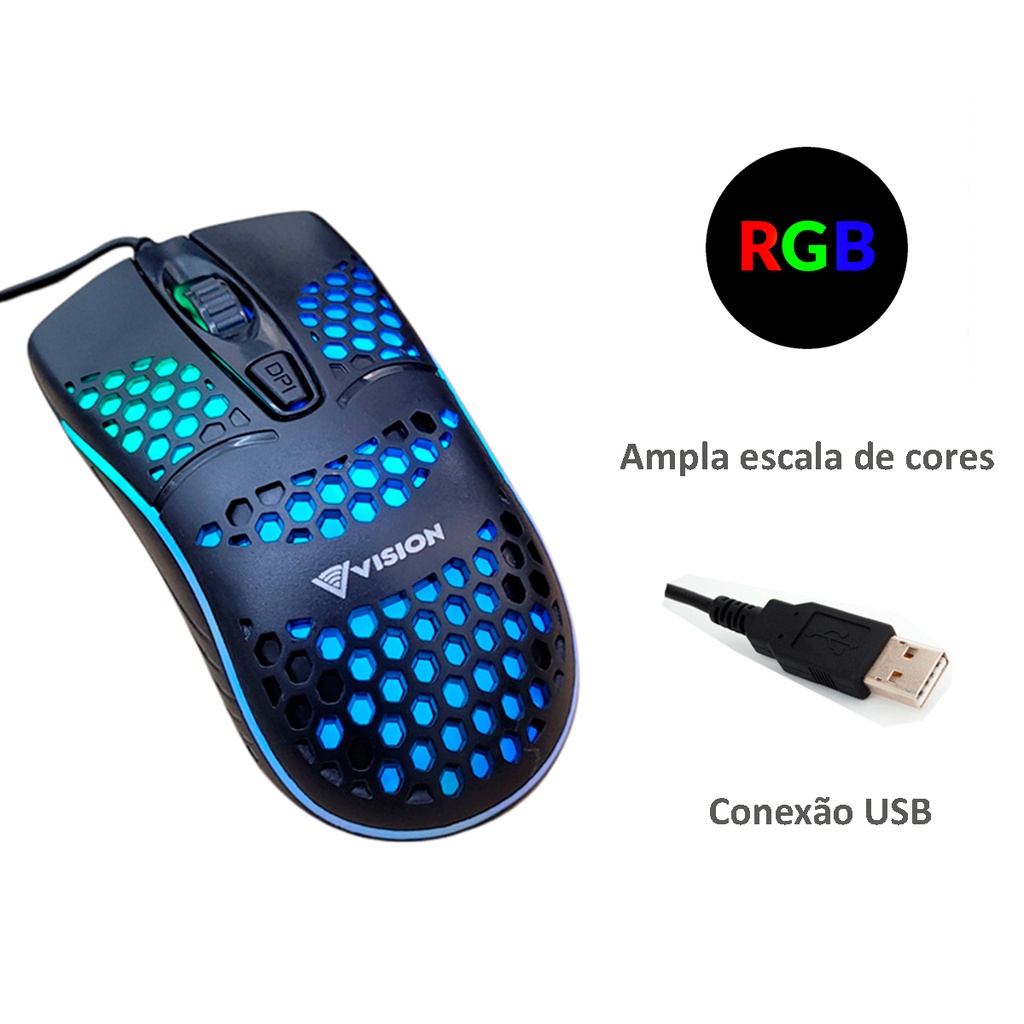 Mouse Game USB Colmeia LED RGB Jogos Preto Colorido DPI | Shopee Brasil