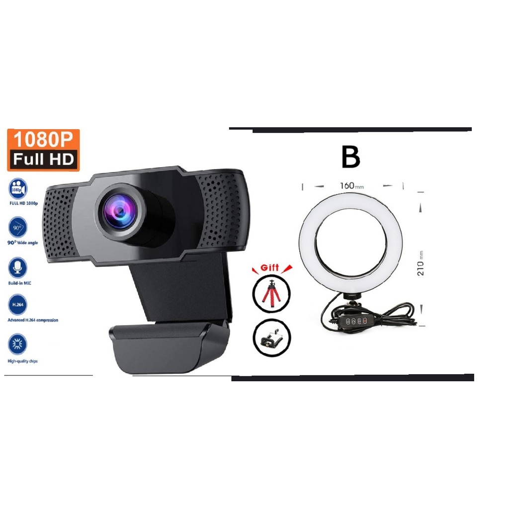 webcam full hd duplo microfone + anel led 16 cm | Shopee Brasil