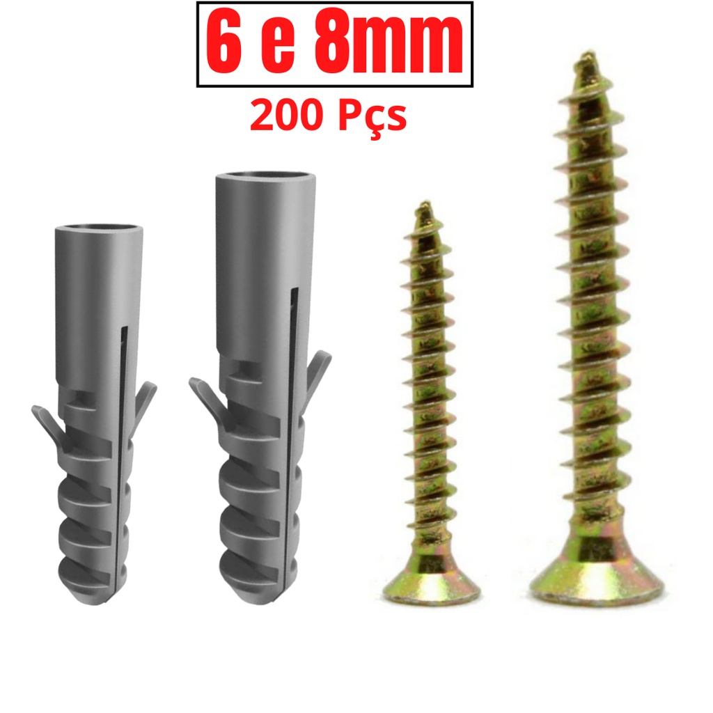 Parafuso E Buchas 6mm 8mm Com 200 Peças Kit Bucha Com Parafusos 6 E 8