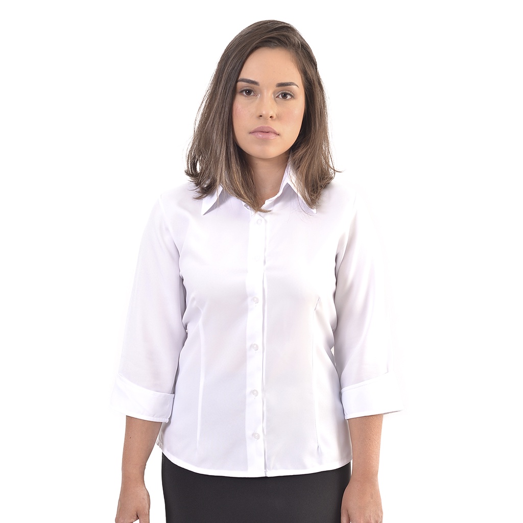 Camisa Feminina Manga 3 4 Social Para Uniformes Shopee Brasil