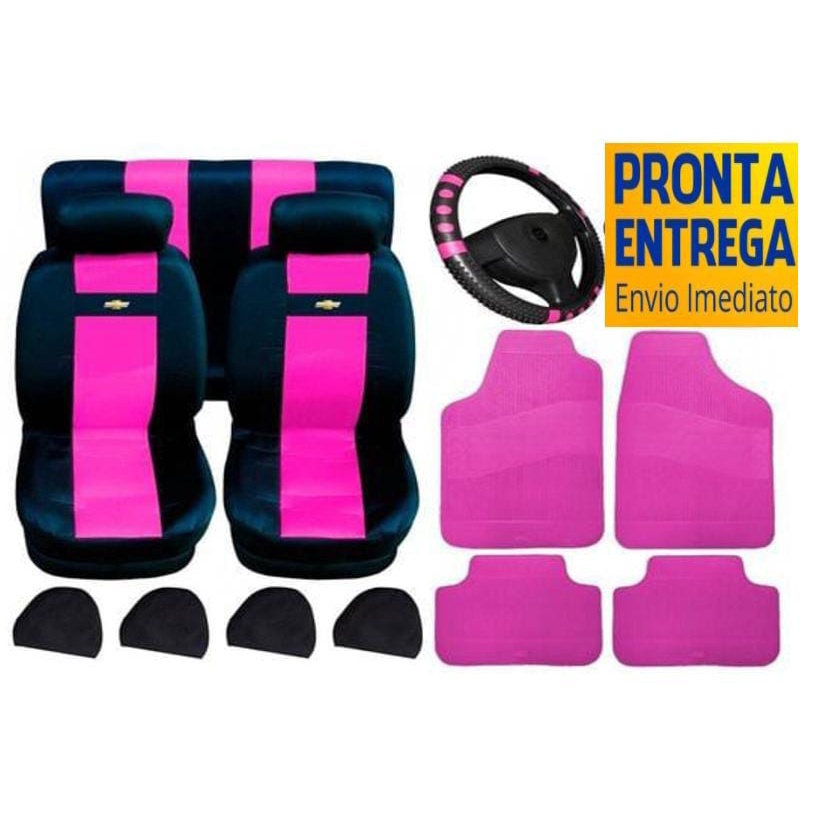 Kit Automotivo Capa Para Banco De Carro Preto E Rosa + Tapete + Capa De ...
