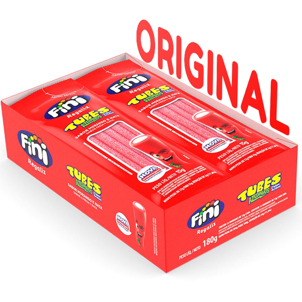 Caixa de Fini Tubes Morango Azedinho com 12 unidades de 15g cada ...