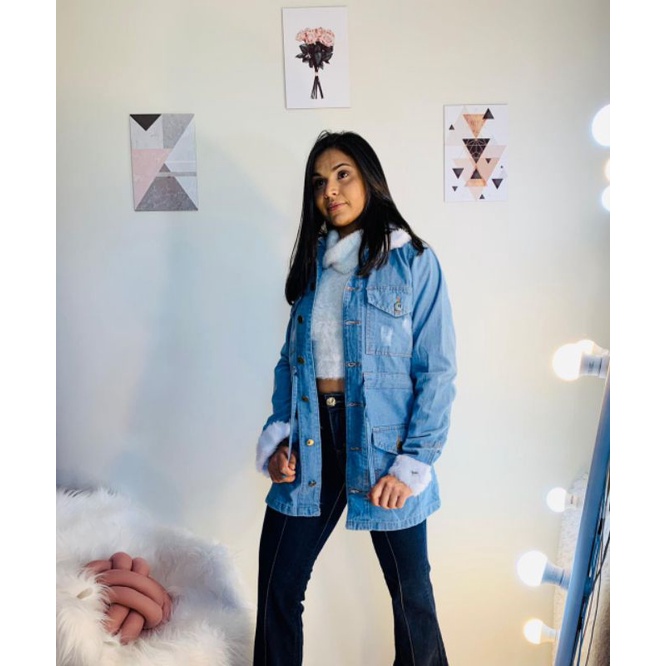 PARKA JEANS COM PELINHO | Shopee Brasil