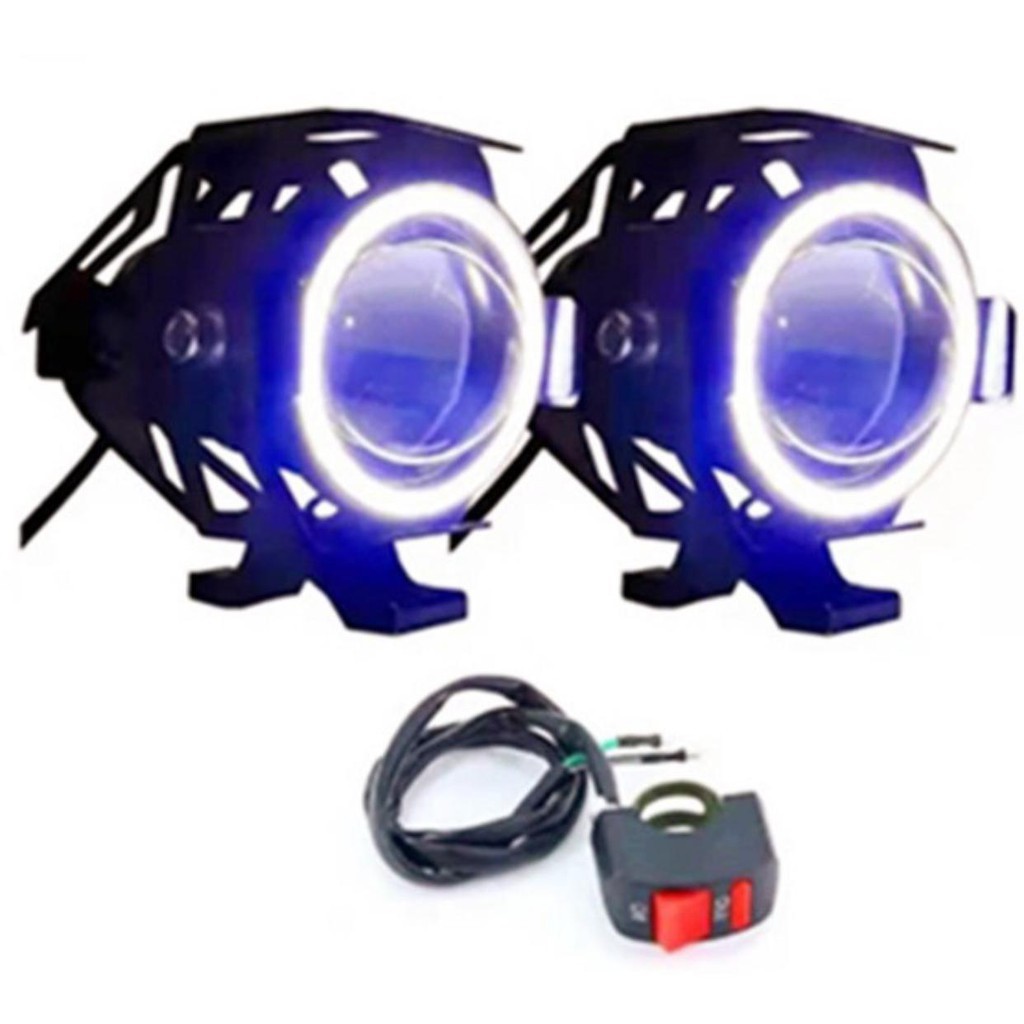Par Farol Para Moto Angel Eye U7 Led U7 Led Auxiliar 30w Neblina branco ...