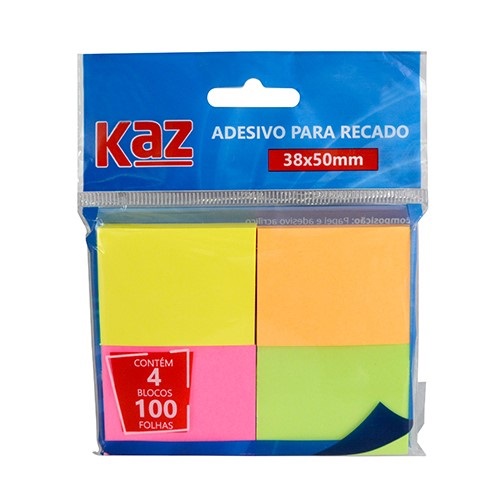 Bloco de Recado Auto Adesivo Com 4 Cores Neon - Kaz | Shopee Brasil