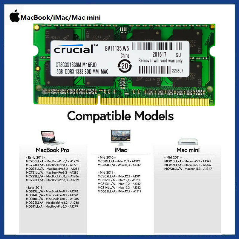 New Crucial 8gb Ddr3 1333mhz PC3-10600S Ram Para Apple Macbook Pro Imac ...