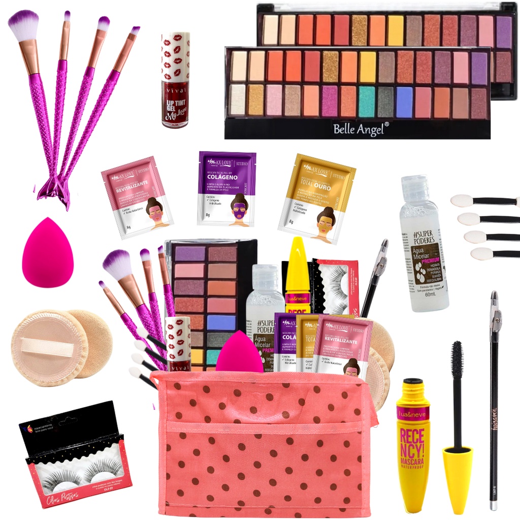 Kit Maquiagem completo c/ Paleta de Sombras 28 Cores + Pincel Sereia ...