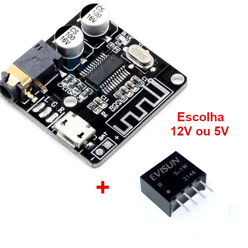Módulo Placa Bluetooth + Conv. Isolador 12V ou 5V Escolha - Escorrega o ...
