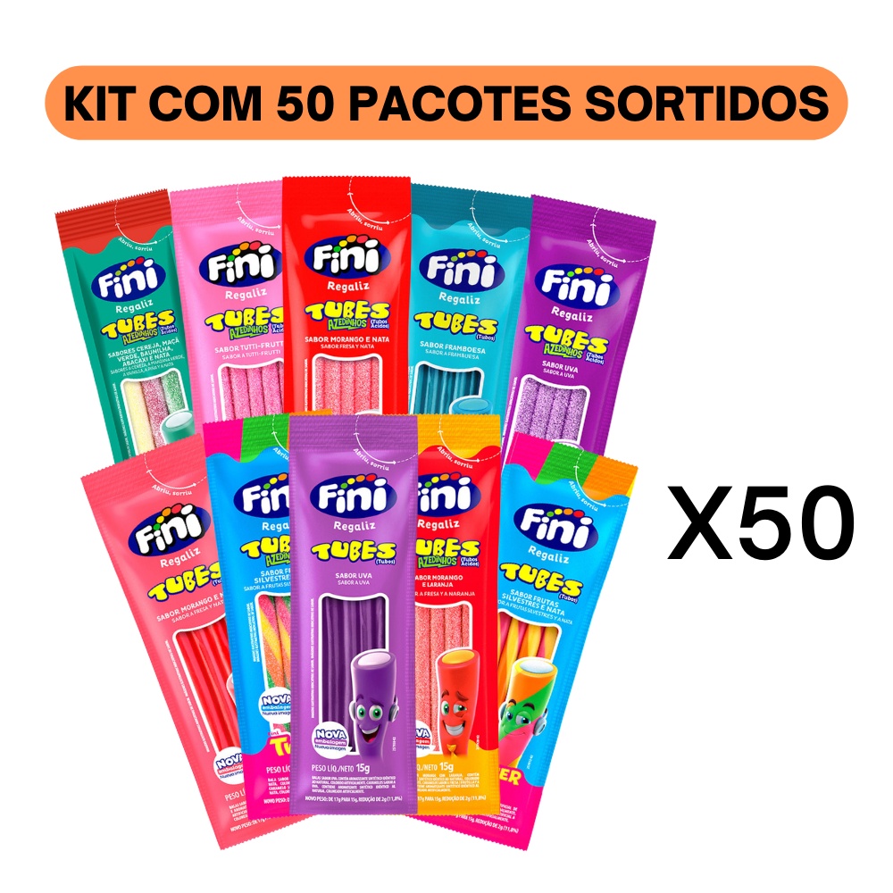 Kit com 10 pacotes Bala Fini Sabores Variados: Beijos,Tubes,Dentadura ...