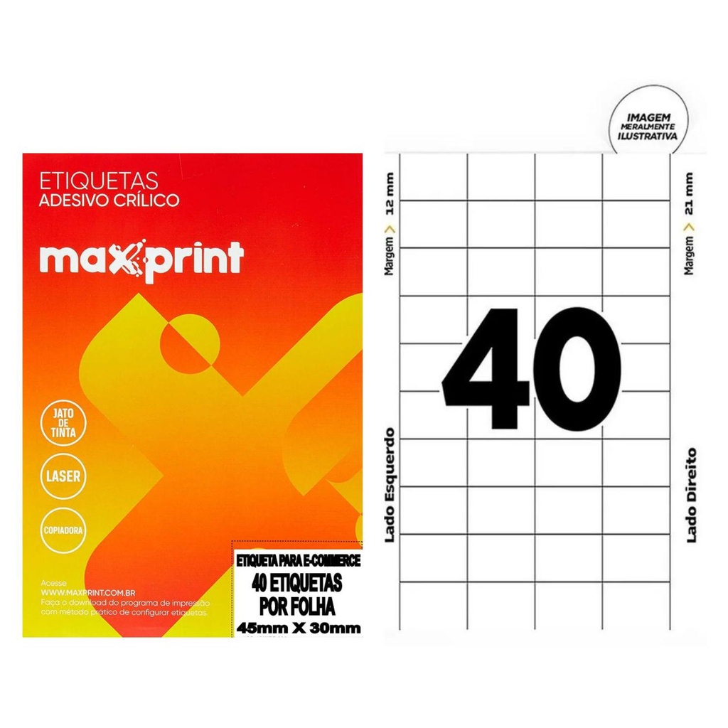 Etiqueta para E-commerce Impressora A4 45 X 30mm 100 Folhas - Maxprint ...