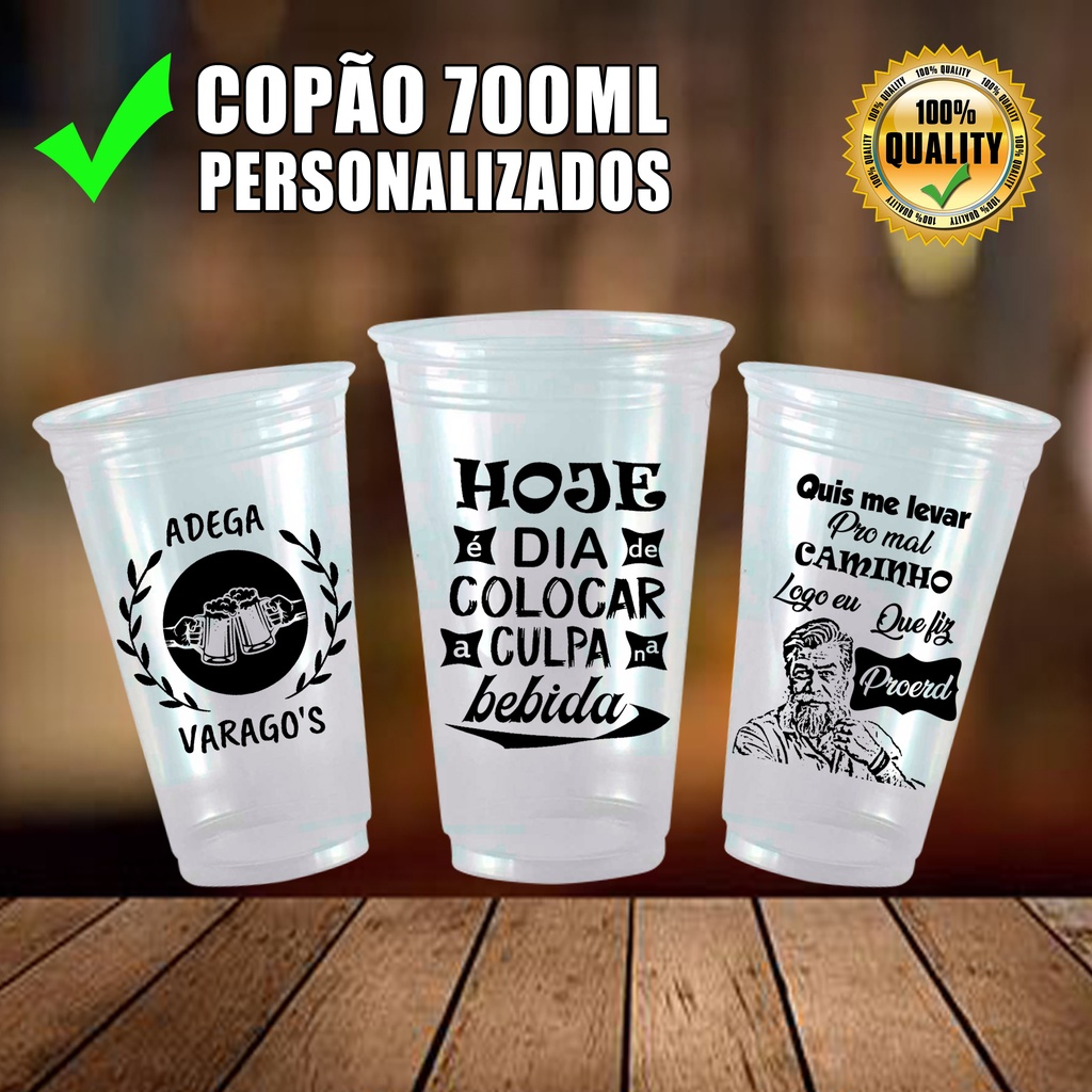 KIT 100 Copos Copão Disk Cerveja Adega Descartável 700ml PERSONALIZADOS ...