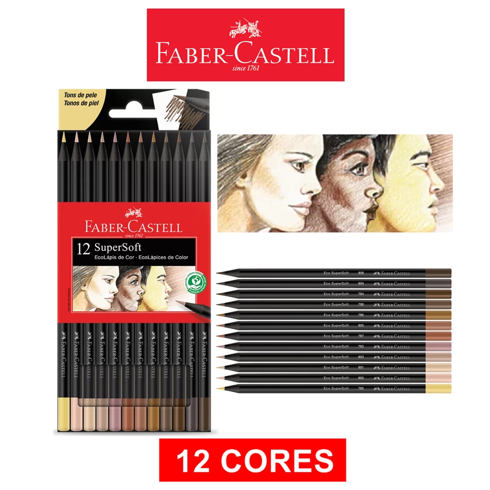 Lapis de Cor Faber-Castell Super Soft 12 Cores - Profissional - Tons de ...