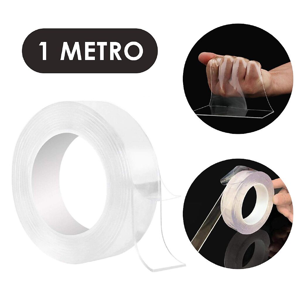 Fita Mágica Adesiva Dupla Face Multiuso 1 Metro Forte Reutilizável ...