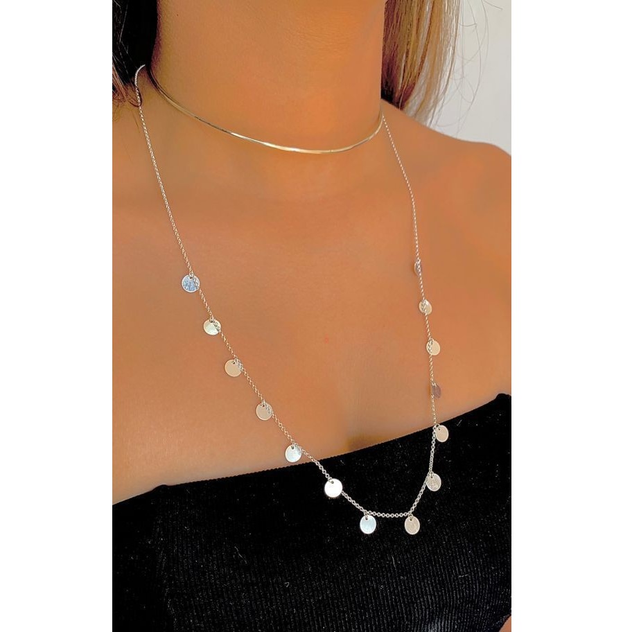 Colar longo feminino moedinhas em prata 925 90 cm | Shopee Brasil
