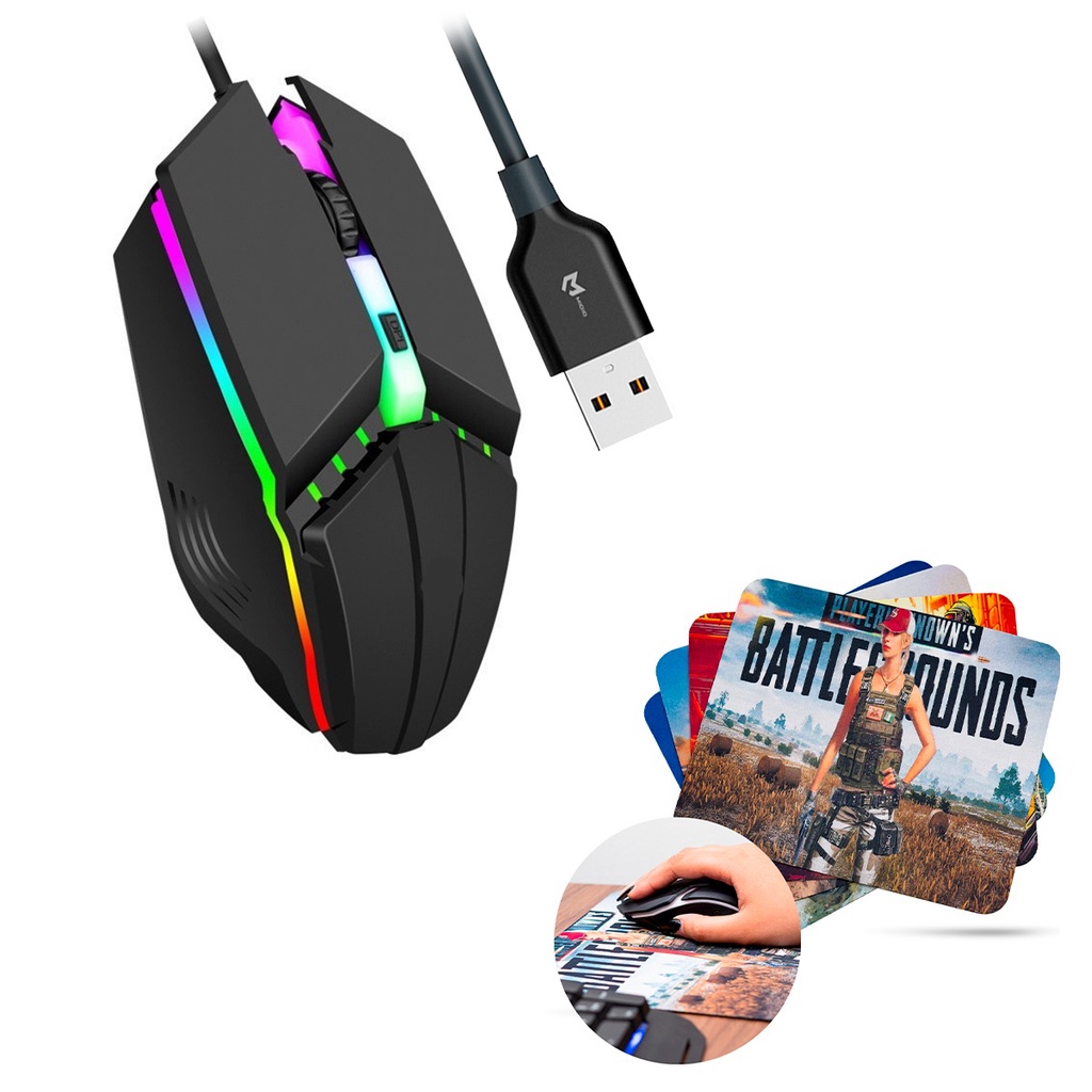Mouse Gamer Led Rgb Ergonômico e Confortável Com Fio Usb 3200 DPI Com Mousepad Estampado ...
