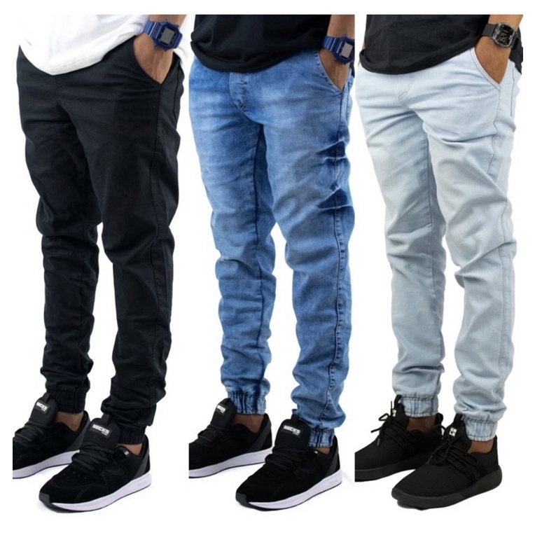 Kit 3 Calças Jogger Masculina Jeans Com Punho Elástico Desconto No Preço