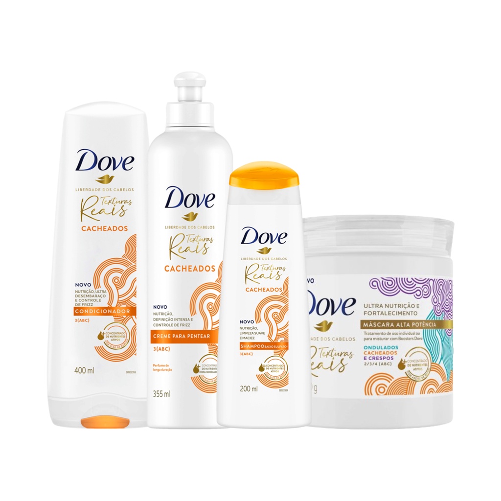 Kit Dove Para Cabelos Cacheados Completo Texturas Reais mascara shampoo ...