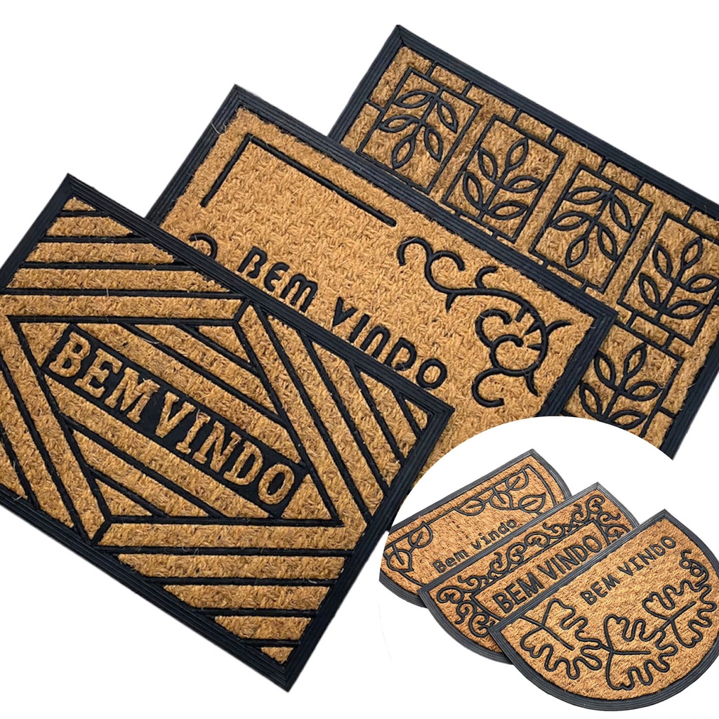 Tapete de Porta Capacho Bem Vindo Fibra de Coco Base Antiderrapante ...