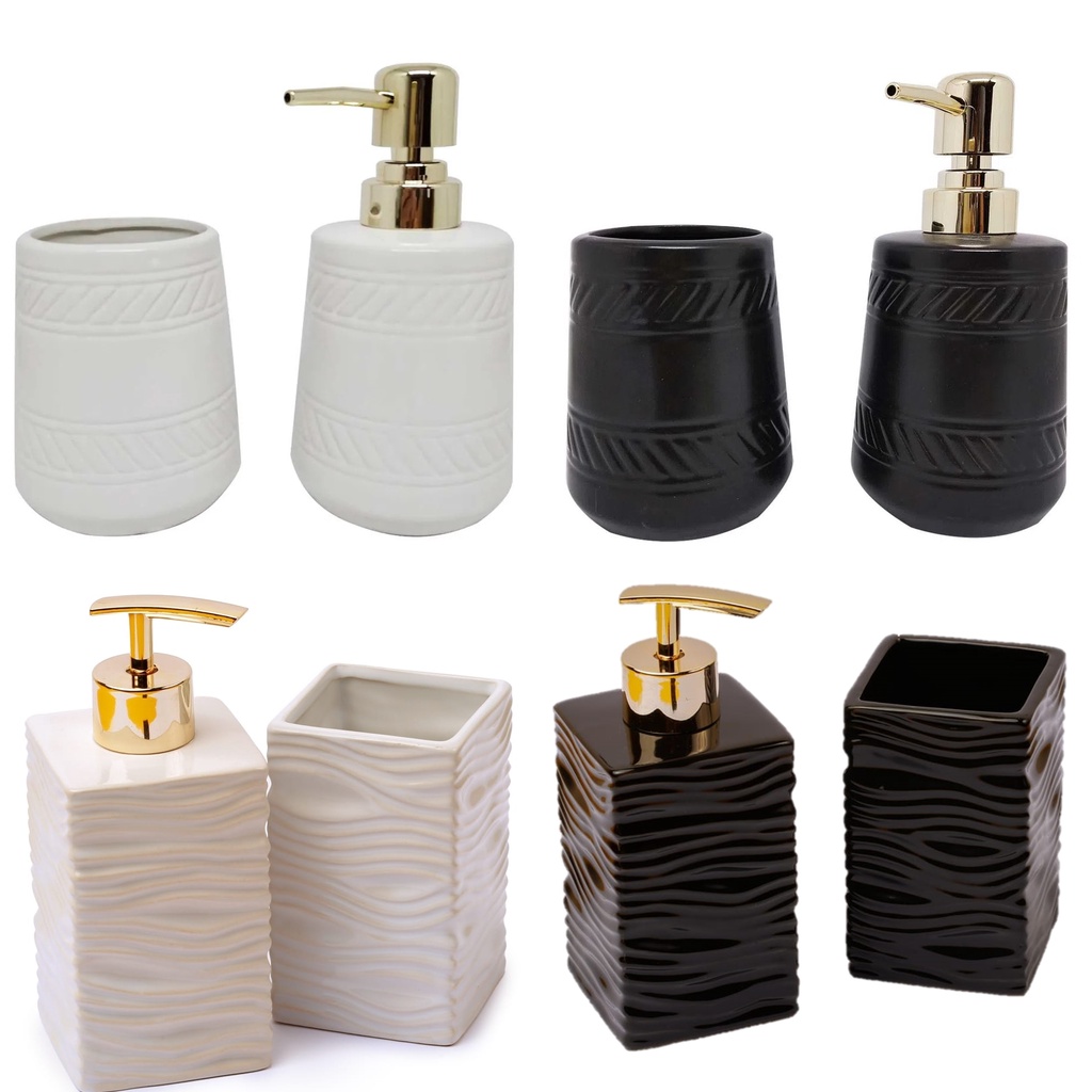 Conjunto Kit Banheiro Lavabo Cerâmica Saboneteira Porta Escova Luxo ...